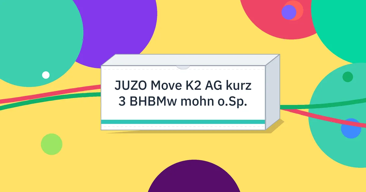Symbolbild: Packung mit der Aufschrift JUZO Move K2 AG kurz 3 BHBMw mohn o.Sp. (PZN 18562394) – Verfügbarkeit und Bezug in Apotheken in Frankfurt am Main