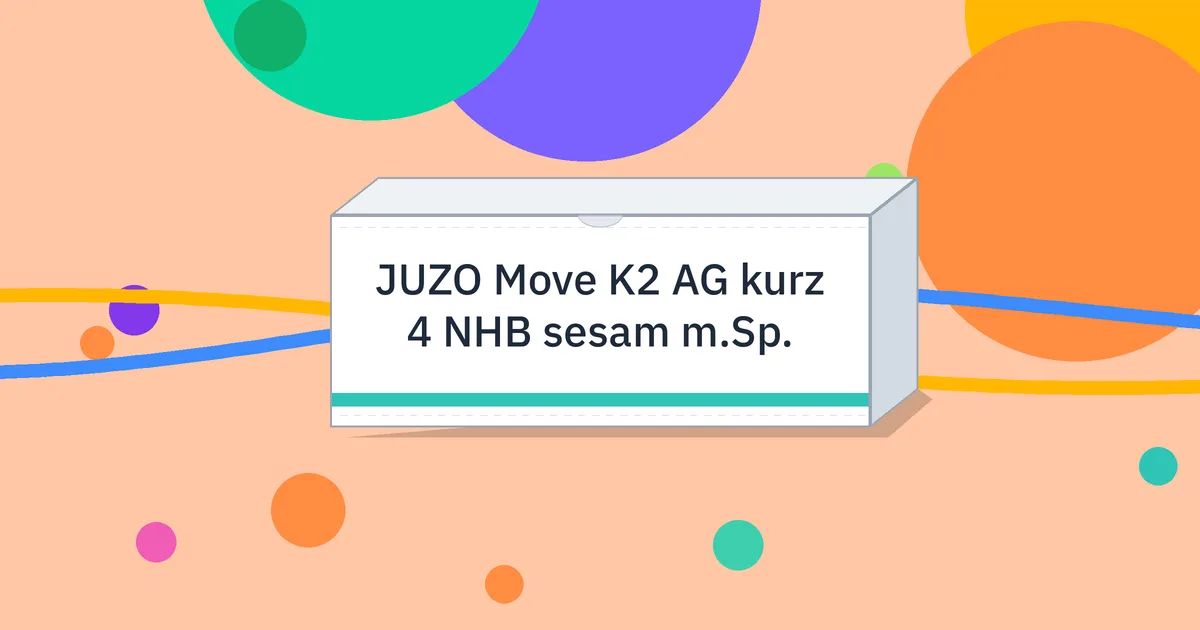 Symbolbild: Packung mit der Aufschrift JUZO Move K2 AG kurz 4 NHB sesam m.Sp. (PZN 18527794) – Verfügbarkeit und Bezug in Apotheken in Frankfurt am Main