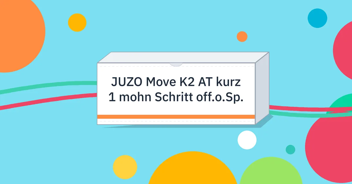 Symbolbild: Packung mit der Aufschrift JUZO Move K2 AT kurz 1 mohn Schritt off.o.Sp. (PZN 20676113) – Verfügbarkeit und Bezug in Apotheken in Frankfurt am Main