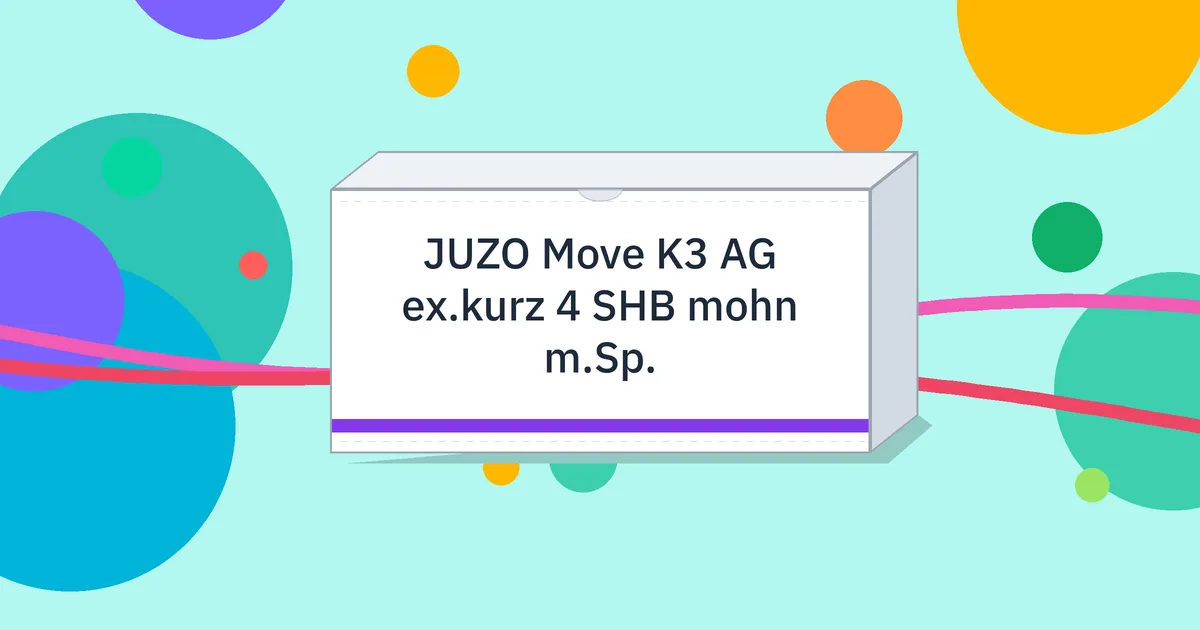 Symbolbild: Packung mit der Aufschrift JUZO Move K3 AG ex.kurz 4 SHB mohn m.Sp. (PZN 18595258) – Verfügbarkeit und Bezug in Apotheken in Frankfurt am Main