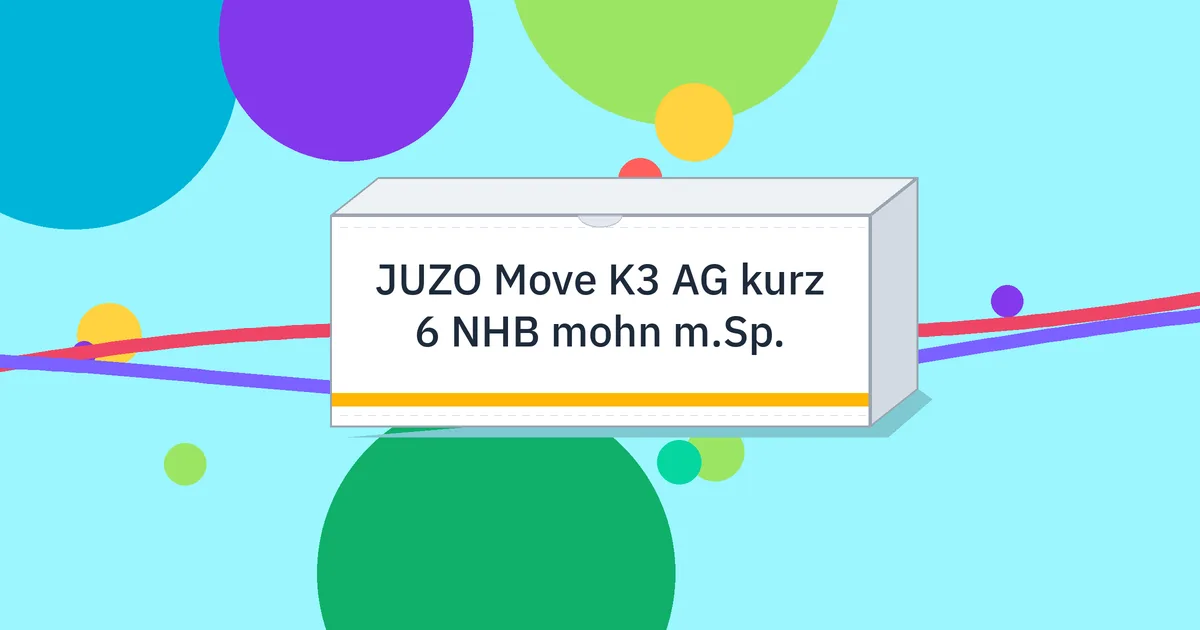 Symbolbild: Packung mit der Aufschrift JUZO Move K3 AG kurz 6 NHB mohn m.Sp. (PZN 18591059) – Verfügbarkeit und Bezug in Apotheken in Frankfurt am Main