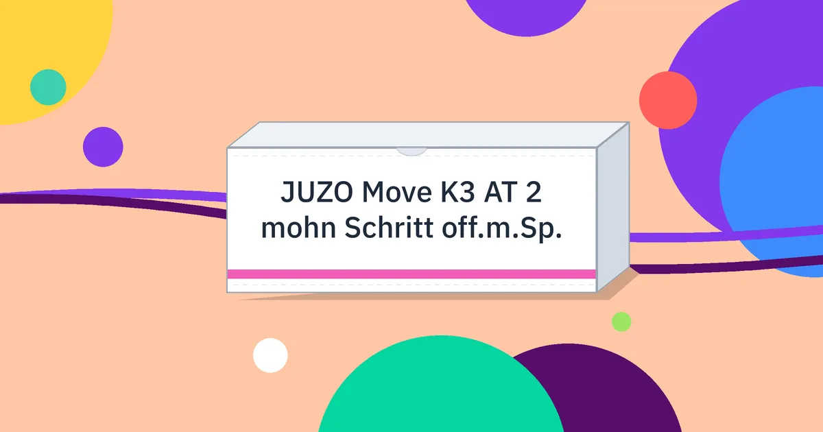 Symbolbild: Packung mit der Aufschrift JUZO Move K3 AT 2 mohn Schritt off.m.Sp. (PZN 20677638) – Verfügbarkeit und Bezug in Apotheken in Frankfurt am Main