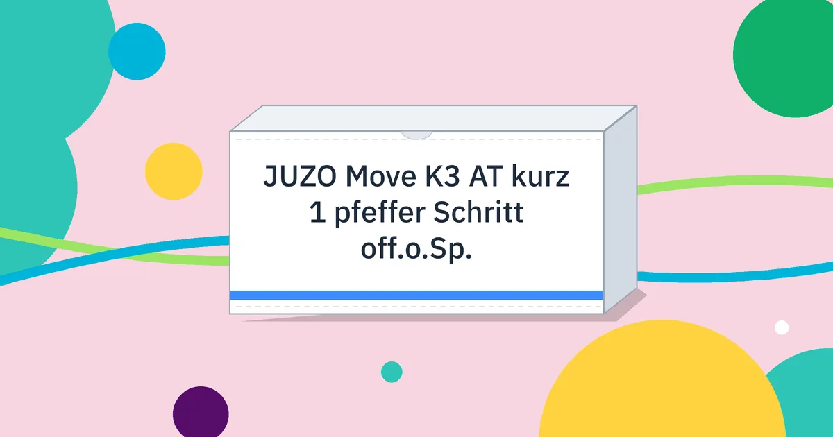 Symbolbild: Packung mit der Aufschrift JUZO Move K3 AT kurz 1 pfeffer Schritt off.o.Sp. (PZN 20685017) – Verfügbarkeit und Bezug in Apotheken in Frankfurt am Main