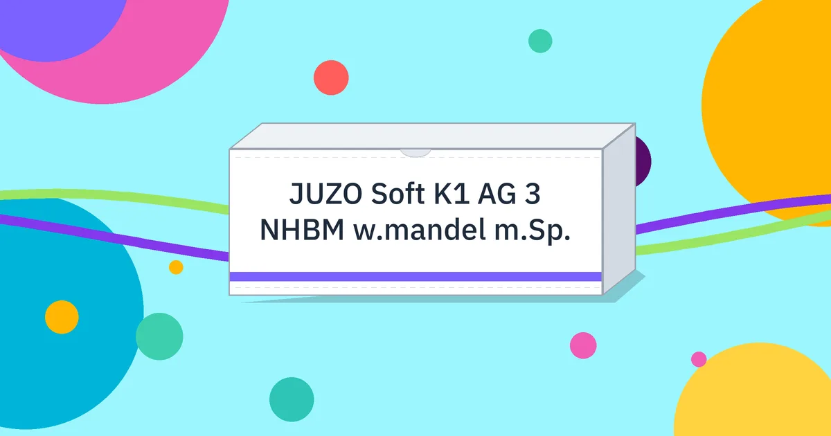 Symbolbild: Packung mit der Aufschrift JUZO Soft K1 AG 3 NHBM w.mandel m.Sp. (PZN 15015438) – Verfügbarkeit und Bezug in Apotheken in Frankfurt am Main