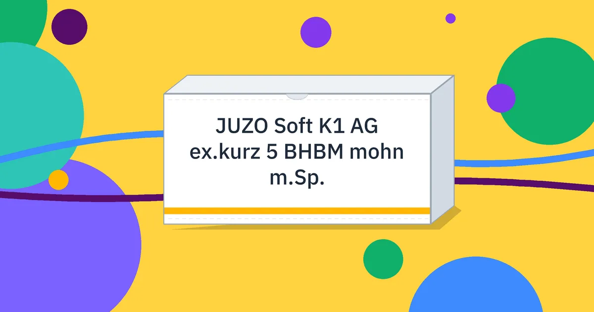 Symbolbild: Packung mit der Aufschrift JUZO Soft K1 AG ex.kurz 5 BHBM mohn m.Sp. (PZN 14856609) – Verfügbarkeit und Bezug in Apotheken in Frankfurt am Main