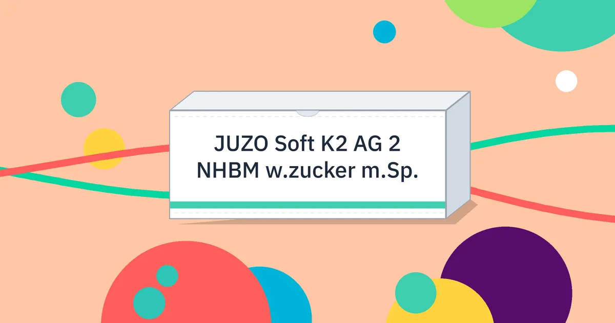 Symbolbild: Packung mit der Aufschrift JUZO Soft K2 AG 2 NHBM w.zucker m.Sp. (PZN 15018709) – Verfügbarkeit und Bezug in Apotheken in Frankfurt am Main