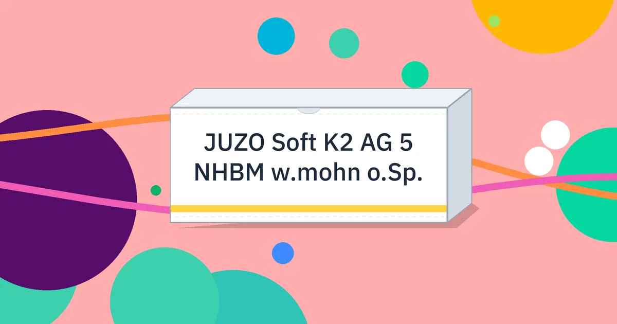 Symbolbild: Packung mit der Aufschrift JUZO Soft K2 AG 5 NHBM w.mohn o.Sp. (PZN 14997385) – Verfügbarkeit und Bezug in Apotheken in Frankfurt am Main
