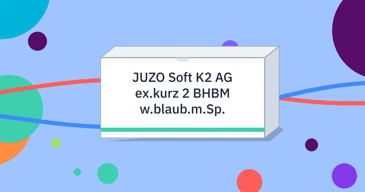 Symbolbild: Packung mit der Aufschrift JUZO Soft K2 AG ex.kurz 2 BHBM w.blaub.m.Sp. (PZN 14868268) – Verfügbarkeit und Bezug in Apotheken in Frankfurt am Main
