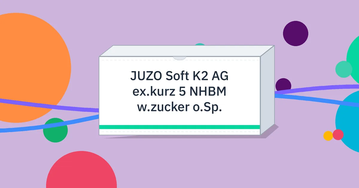 Symbolbild: Packung mit der Aufschrift JUZO Soft K2 AG ex.kurz 5 NHBM w.zucker o.Sp. (PZN 15022852) – Verfügbarkeit und Bezug in Apotheken in Frankfurt am Main