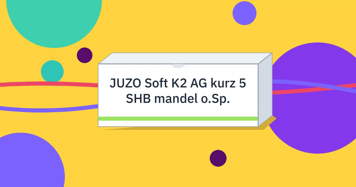 Symbolbild: Packung mit der Aufschrift JUZO Soft K2 AG kurz 5 SHB mandel o.Sp. (PZN 11308497) – Verfügbarkeit und Bezug in Apotheken in Frankfurt am Main