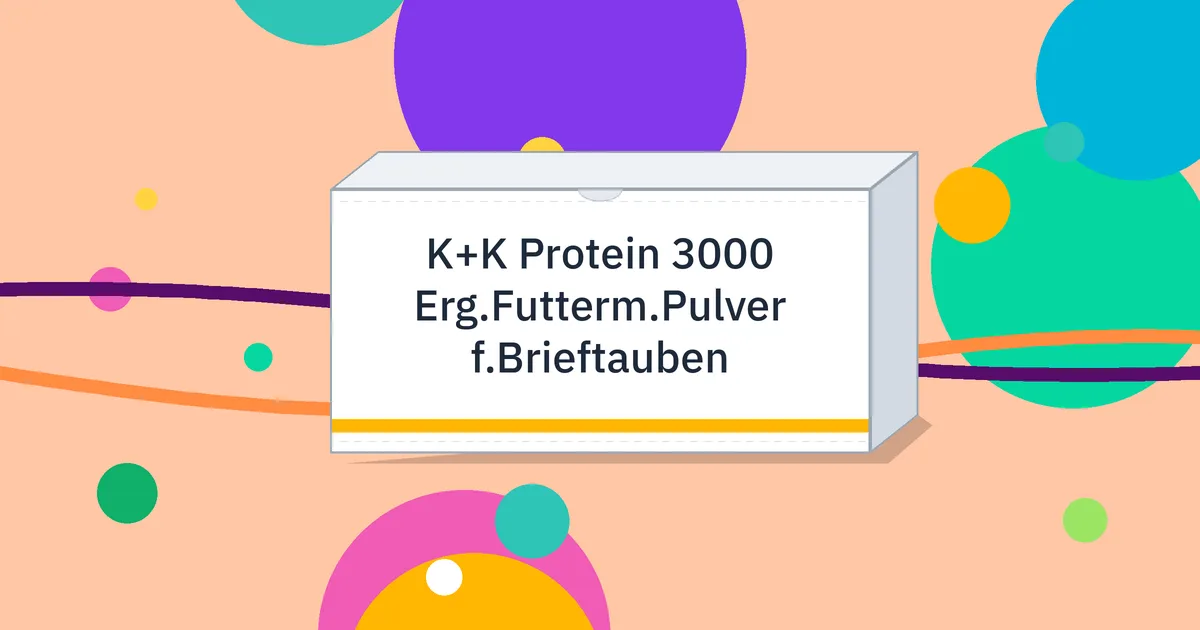 Symbolbild: Packung mit der Aufschrift K+K Protein 3000 Erg.Futterm.Pulver f.Brieftauben (PZN 14448419) – Verfügbarkeit und Bezug in Apotheken in Frankfurt am Main
