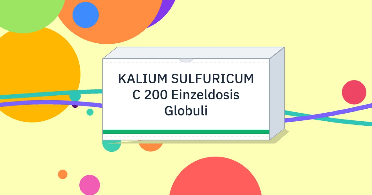Symbolbild: Packung mit der Aufschrift KALIUM SULFURICUM C 200 Einzeldosis Globuli (PZN 01918042) – Verfügbarkeit und Bezug in Apotheken in Frankfurt am Main