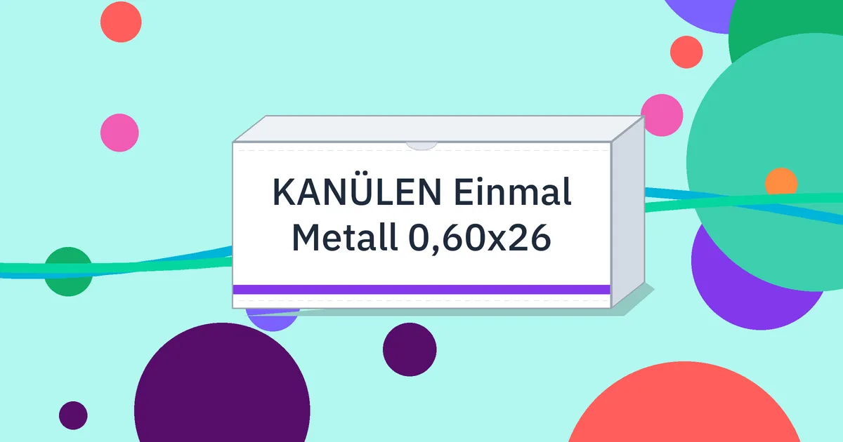 Symbolbild: Packung mit der Aufschrift KANÜLEN Einmal Metall 0,60x26 (PZN 01729401) – Verfügbarkeit und Bezug in Apotheken in Frankfurt am Main