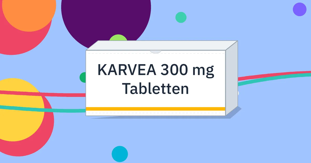 Symbolbild: Packung mit der Aufschrift KARVEA 300 mg Tabletten (PZN 01230854) – Verfügbarkeit und Bezug in Apotheken in Frankfurt am Main