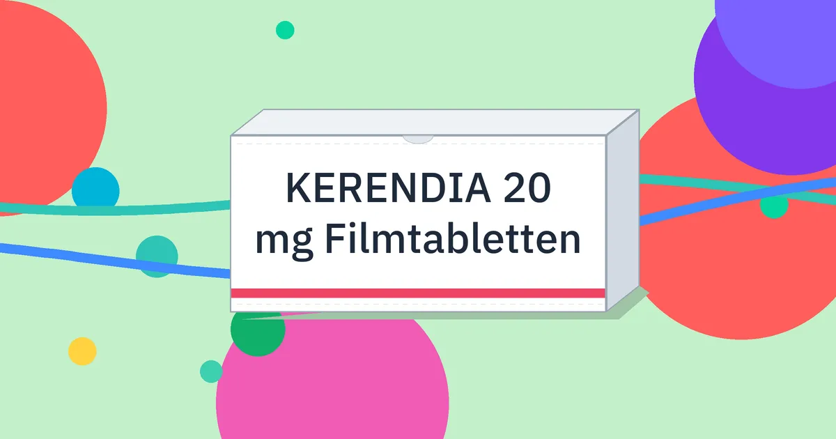 Symbolbild: Packung mit der Aufschrift KERENDIA 20 mg Filmtabletten (PZN 19107278) – Verfügbarkeit und Bezug in Apotheken in Frankfurt am Main