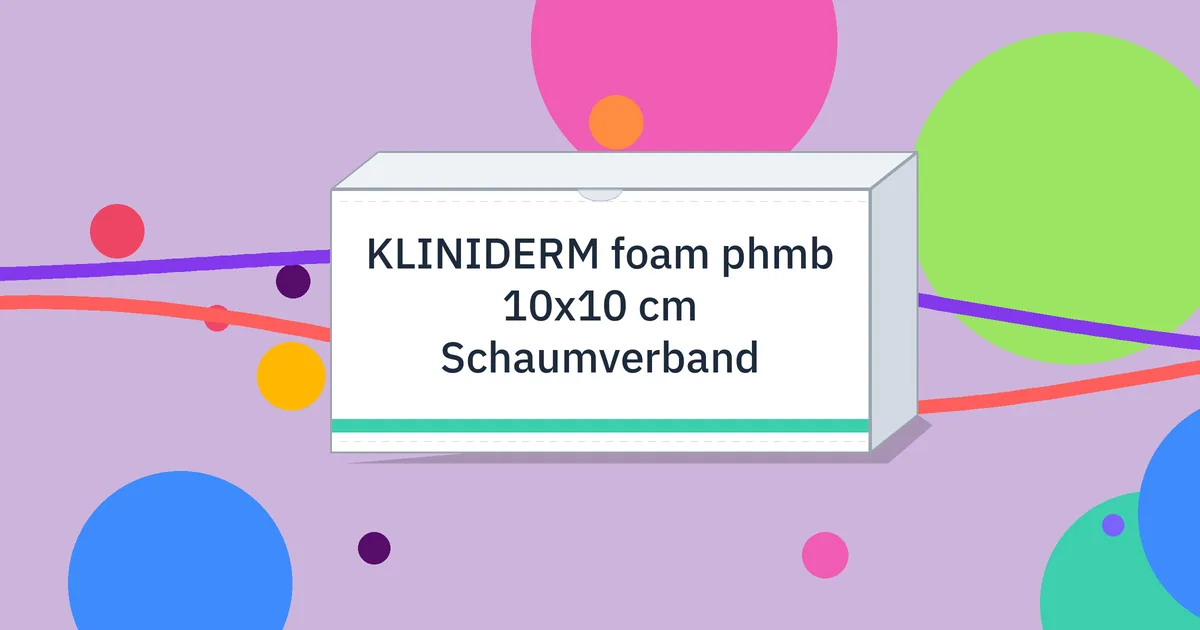 Symbolbild: Packung mit der Aufschrift KLINIDERM foam phmb 10x10 cm Schaumverband (PZN 15783522) – Verfügbarkeit und Bezug in Apotheken in Frankfurt am Main