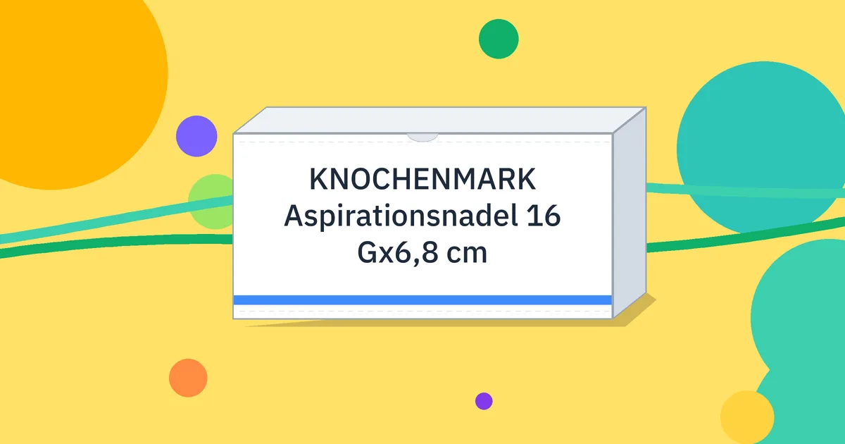 Symbolbild: Packung mit der Aufschrift KNOCHENMARK Aspirationsnadel 16 Gx6,8 cm (PZN 08790533) – Verfügbarkeit und Bezug in Apotheken in Frankfurt am Main