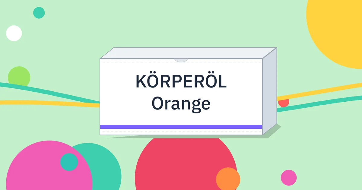 Symbolbild: Packung mit der Aufschrift KÖRPERÖL Orange (PZN 16859813) – Verfügbarkeit und Bezug in Apotheken in Frankfurt am Main