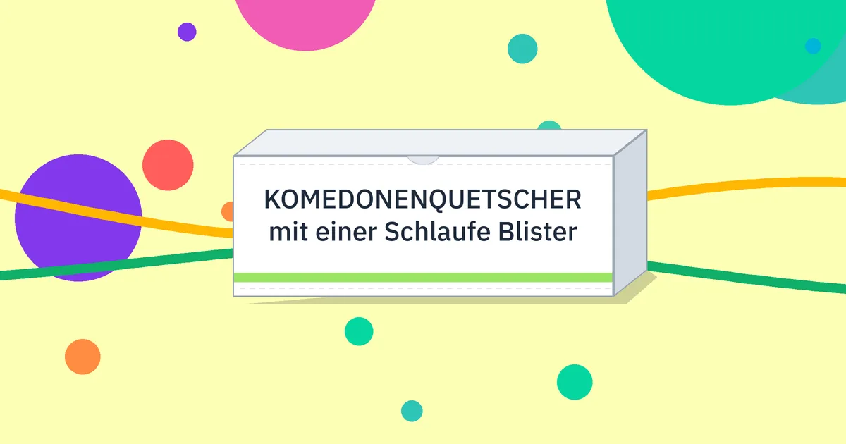 Symbolbild: Packung mit der Aufschrift KOMEDONENQUETSCHER mit einer Schlaufe Blister (PZN 10349198) – Verfügbarkeit und Bezug in Apotheken in Frankfurt am Main