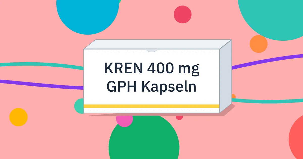 Symbolbild: Packung mit der Aufschrift KREN 400 mg GPH Kapseln (PZN 00129857) – Verfügbarkeit und Bezug in Apotheken in Frankfurt am Main