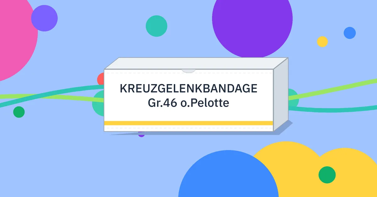 Symbolbild: Packung mit der Aufschrift KREUZGELENKBANDAGE Gr.46 o.Pelotte (PZN 04841819) – Verfügbarkeit und Bezug in Apotheken in Frankfurt am Main