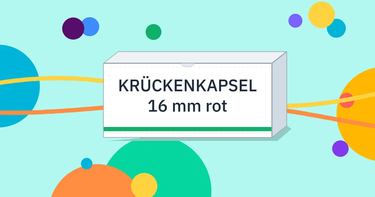 Symbolbild: Packung mit der Aufschrift KRÜCKENKAPSEL 16 mm rot (PZN 13978428) – Verfügbarkeit und Bezug in Apotheken in Frankfurt am Main