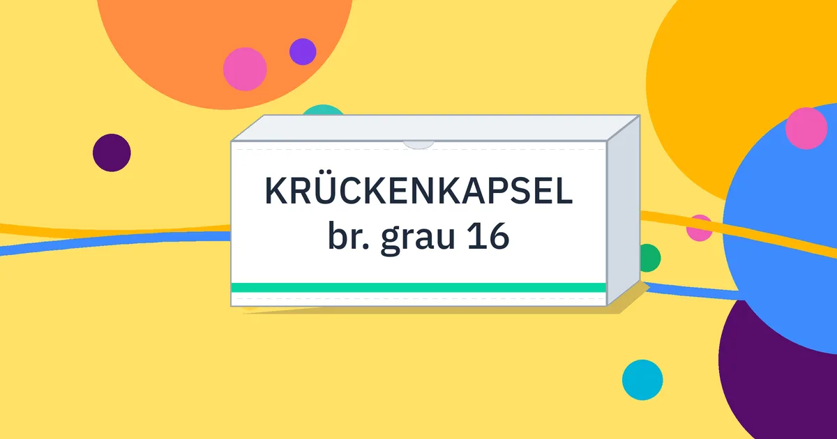 Symbolbild: Packung mit der Aufschrift KRÜCKENKAPSEL br. grau 16 (PZN 01966414) – Verfügbarkeit und Bezug in Apotheken in Frankfurt am Main