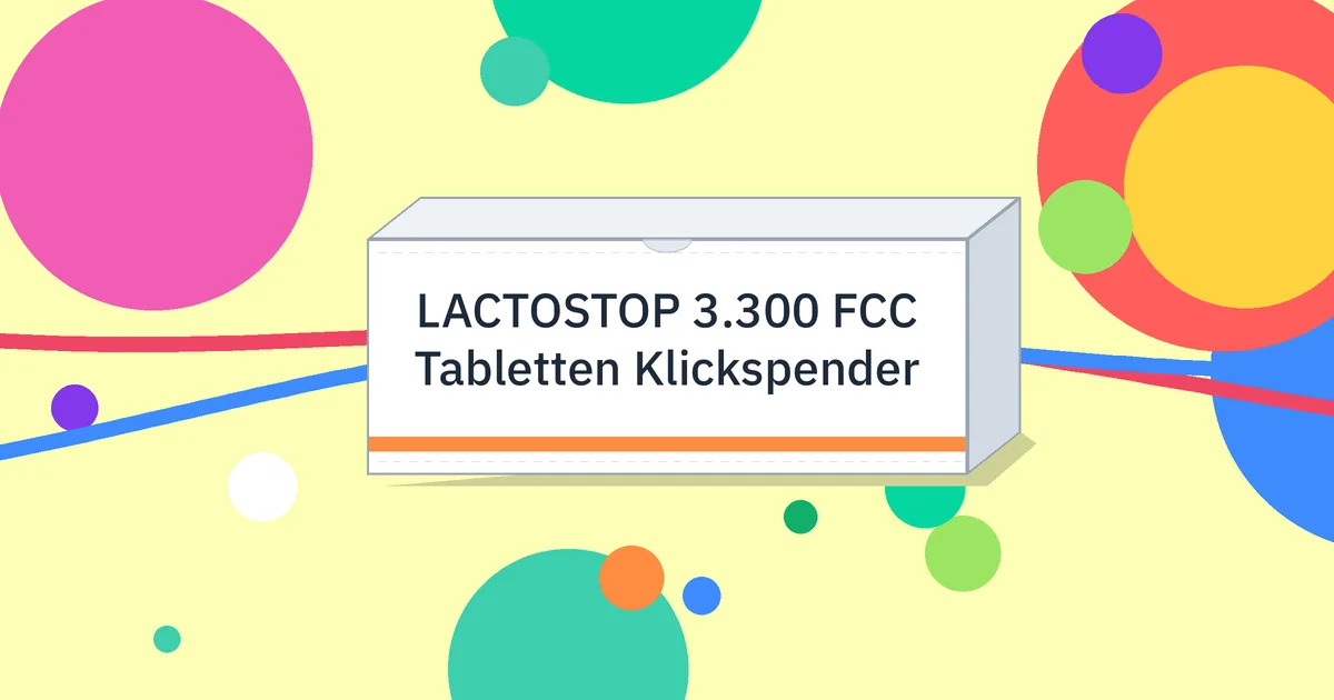 Symbolbild: Packung mit der Aufschrift LACTOSTOP 3.300 FCC Tabletten Klickspender (PZN 09291996) – Verfügbarkeit und Bezug in Apotheken in Frankfurt am Main
