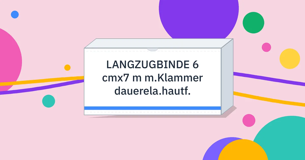 Symbolbild: Packung mit der Aufschrift LANGZUGBINDE 6 cmx7 m m.Klammer dauerela.hautf. (PZN 04793003) – Verfügbarkeit und Bezug in Apotheken in Frankfurt am Main