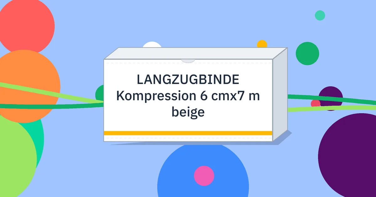 Symbolbild: Packung mit der Aufschrift LANGZUGBINDE Kompression 6 cmx7 m beige (PZN 17561777) – Verfügbarkeit und Bezug in Apotheken in Frankfurt am Main