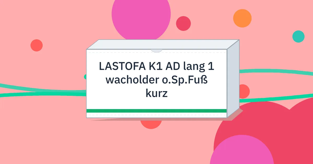 Symbolbild: Packung mit der Aufschrift LASTOFA K1 AD lang 1 wacholder o.Sp.Fuß kurz (PZN 13786315) – Verfügbarkeit und Bezug in Apotheken in Frankfurt am Main