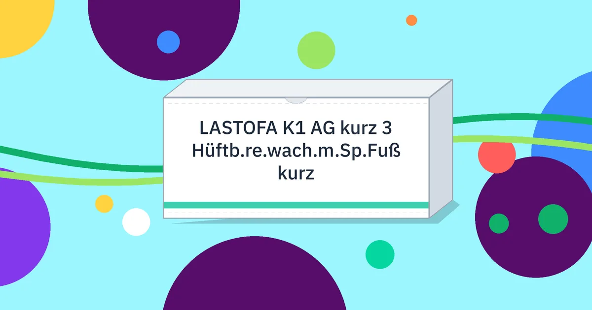 Symbolbild: Packung mit der Aufschrift LASTOFA K1 AG kurz 3 Hüftb.re.wach.m.Sp.Fuß kurz (PZN 13798100) – Verfügbarkeit und Bezug in Apotheken in Frankfurt am Main