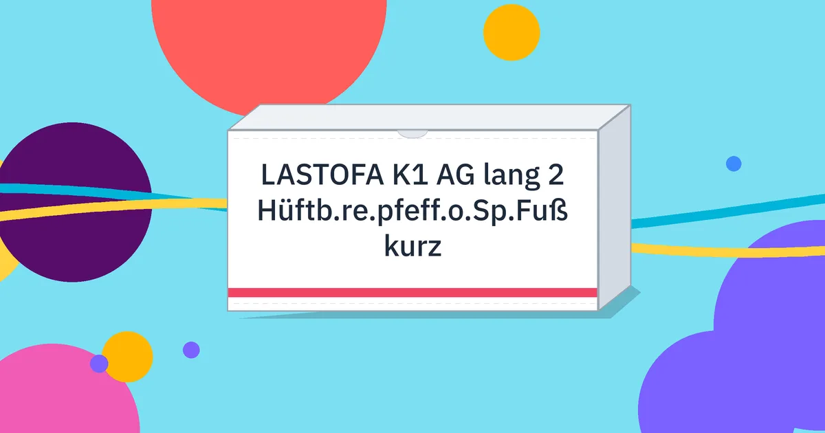 Symbolbild: Packung mit der Aufschrift LASTOFA K1 AG lang 2 Hüftb.re.pfeff.o.Sp.Fuß kurz (PZN 13797862) – Verfügbarkeit und Bezug in Apotheken in Frankfurt am Main
