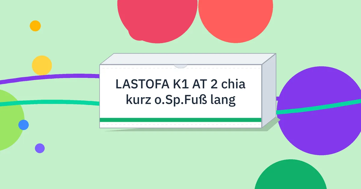 Symbolbild: Packung mit der Aufschrift LASTOFA K1 AT 2 chia kurz o.Sp.Fuß lang (PZN 14150737) – Verfügbarkeit und Bezug in Apotheken in Frankfurt am Main
