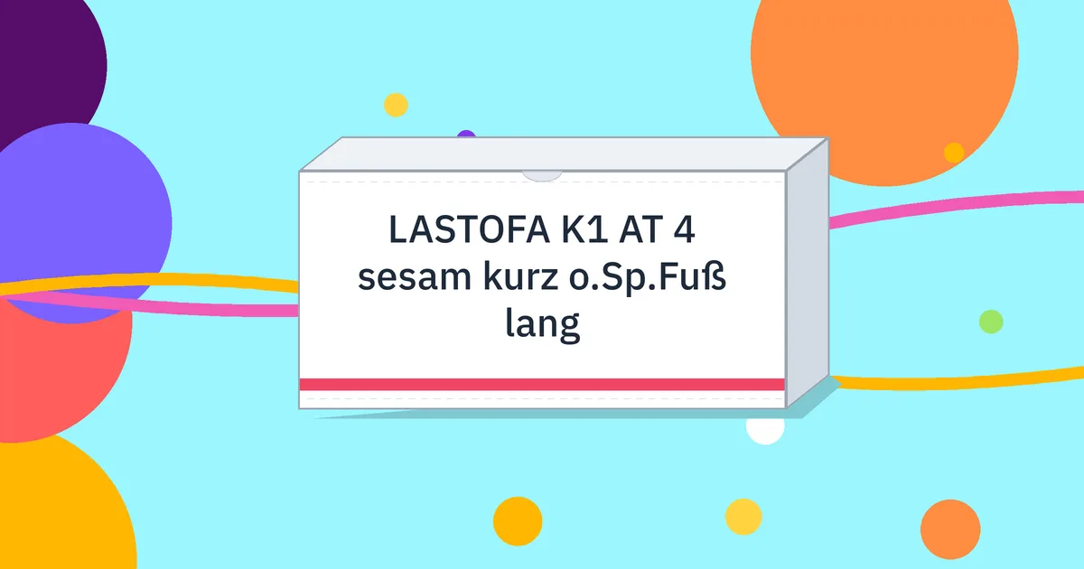 Symbolbild: Packung mit der Aufschrift LASTOFA K1 AT 4 sesam kurz o.Sp.Fuß lang (PZN 14151062) – Verfügbarkeit und Bezug in Apotheken in Frankfurt am Main