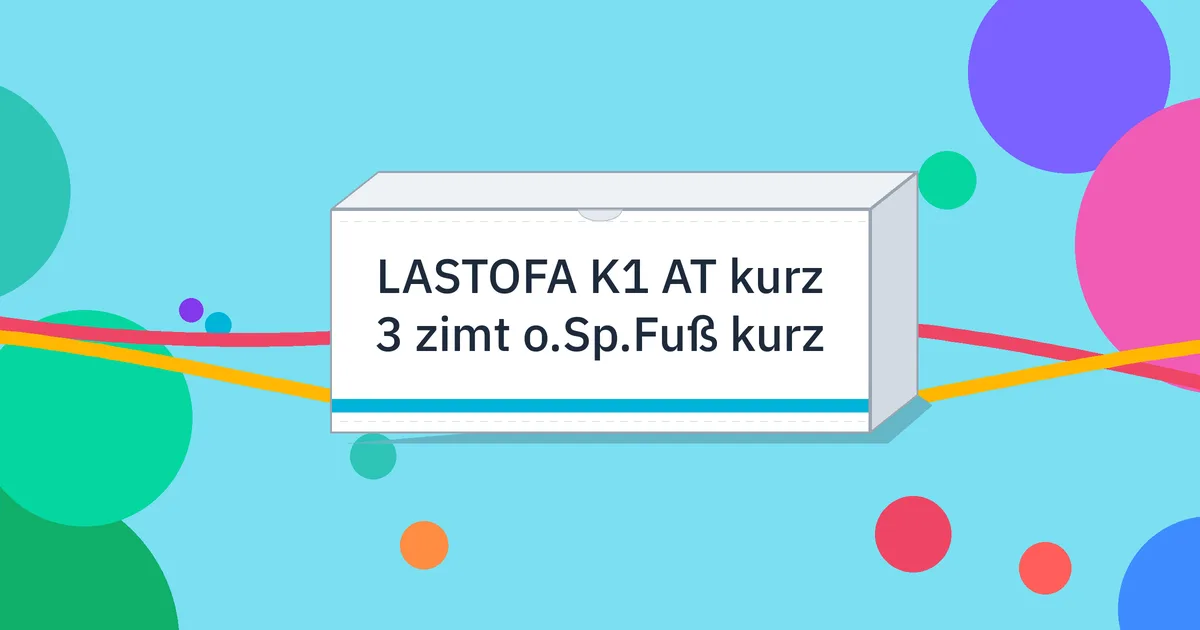 Symbolbild: Packung mit der Aufschrift LASTOFA K1 AT kurz 3 zimt o.Sp.Fuß kurz (PZN 13795834) – Verfügbarkeit und Bezug in Apotheken in Frankfurt am Main