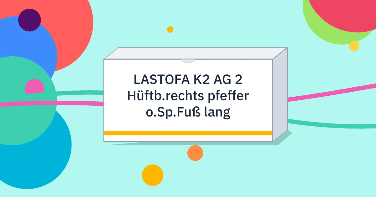 Symbolbild: Packung mit der Aufschrift LASTOFA K2 AG 2 Hüftb.rechts pfeffer o.Sp.Fuß lang (PZN 14152274) – Verfügbarkeit und Bezug in Apotheken in Frankfurt am Main