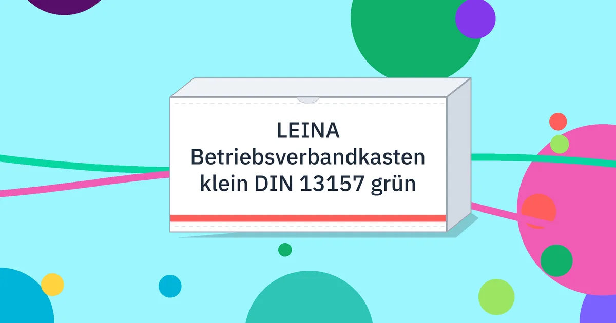 Symbolbild: Packung mit der Aufschrift LEINA Betriebsverbandkasten klein DIN 13157 grün (PZN 11701792) – Verfügbarkeit und Bezug in Apotheken in Frankfurt am Main