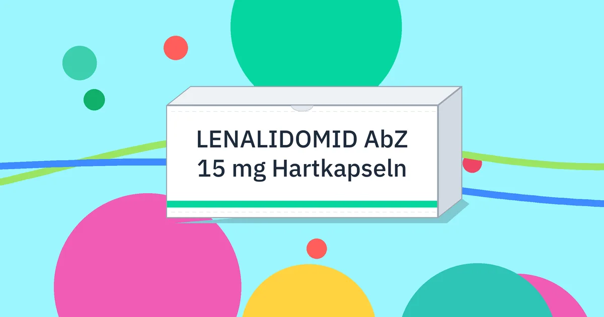 Symbolbild: Packung mit der Aufschrift LENALIDOMID AbZ 15 mg Hartkapseln (PZN 17216810) – Verfügbarkeit und Bezug in Apotheken in Frankfurt am Main