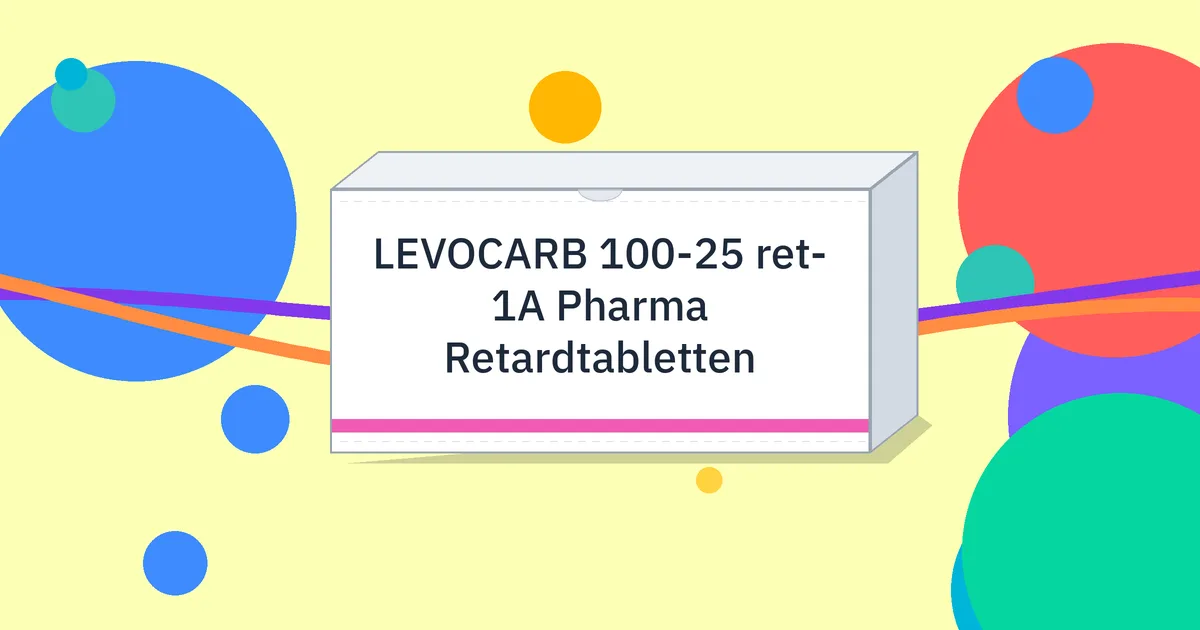 Symbolbild: Packung mit der Aufschrift LEVOCARB 100-25 ret-1A Pharma Retardtabletten (PZN 04854710) – Verfügbarkeit und Bezug in Apotheken in Frankfurt am Main