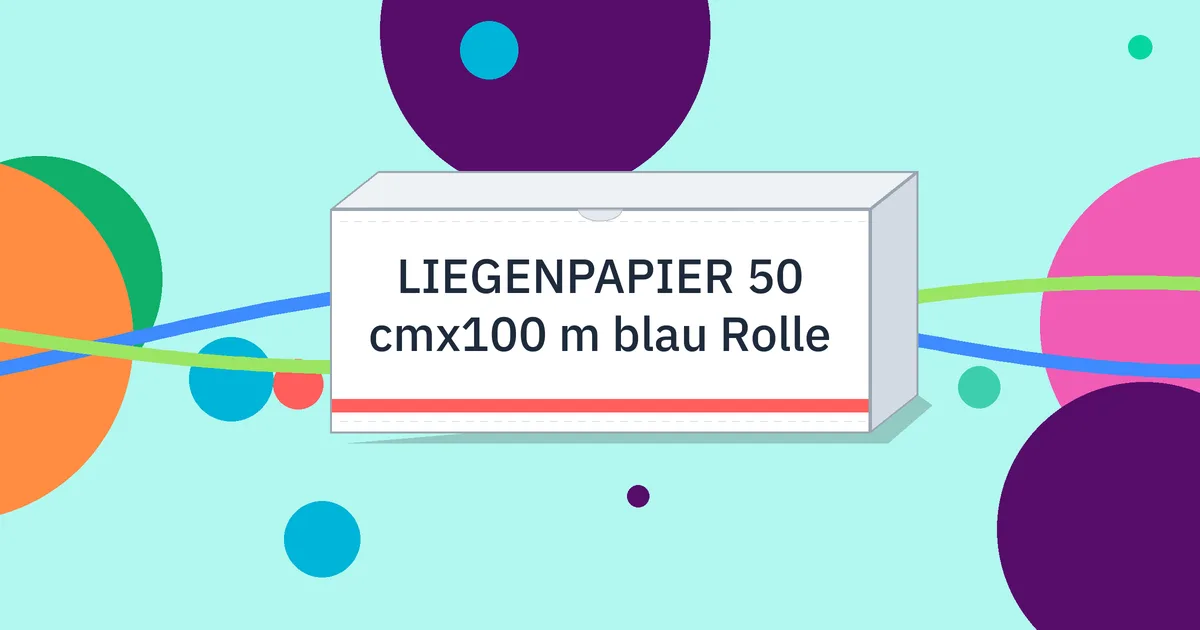 Symbolbild: Packung mit der Aufschrift LIEGENPAPIER 50 cmx100 m blau Rolle (PZN 03719737) – Verfügbarkeit und Bezug in Apotheken in Frankfurt am Main