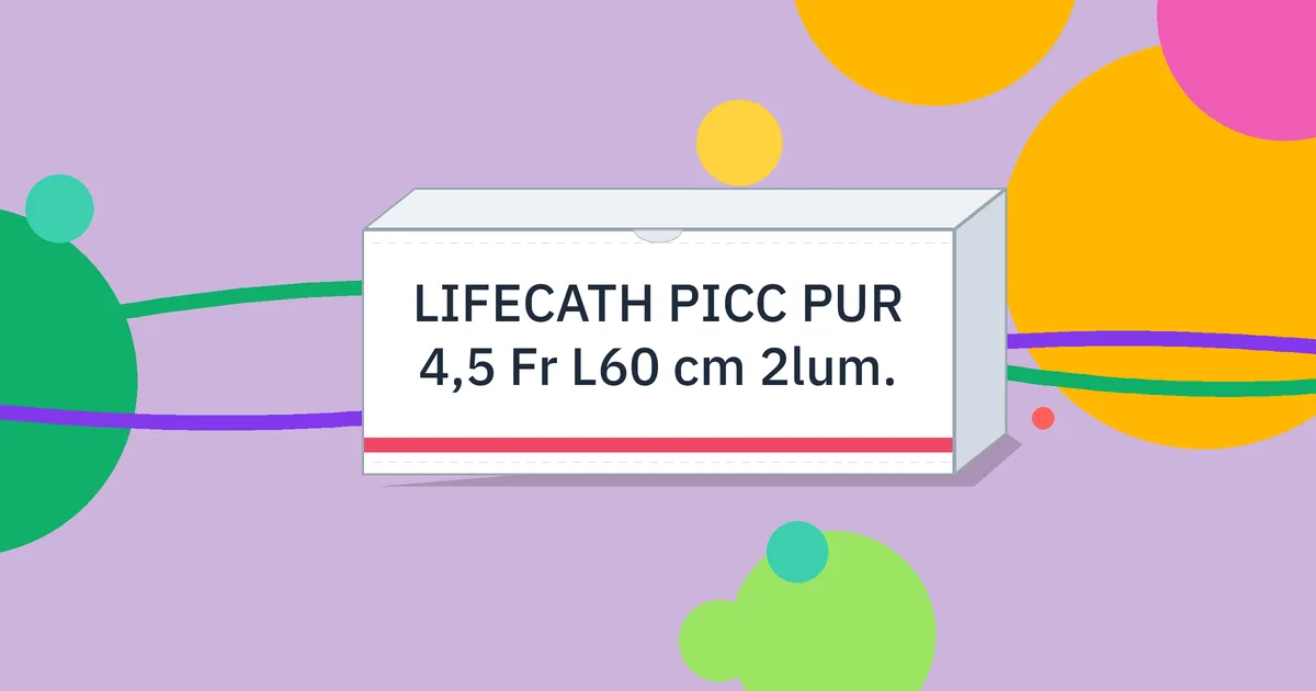 Symbolbild: Packung mit der Aufschrift LIFECATH PICC PUR 4,5 Fr L60 cm 2lum. (PZN 15208930) – Verfügbarkeit und Bezug in Apotheken in Frankfurt am Main