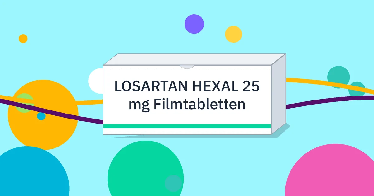 Symbolbild: Packung mit der Aufschrift LOSARTAN HEXAL 25 mg Filmtabletten (PZN 01592221) – Verfügbarkeit und Bezug in Apotheken in Frankfurt am Main