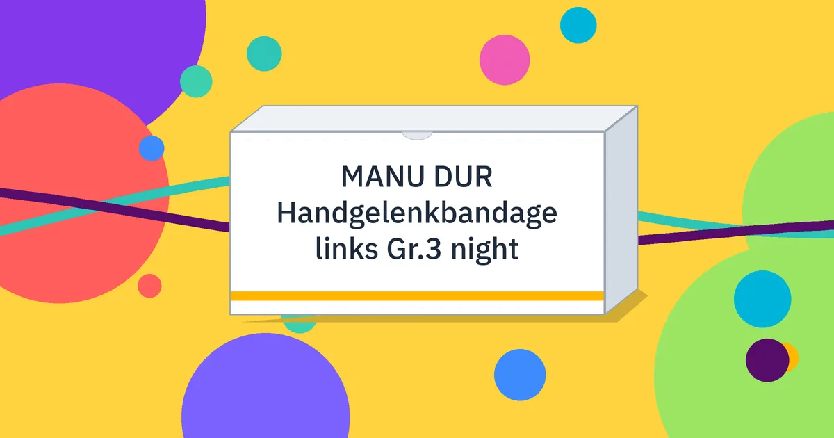 Symbolbild: Packung mit der Aufschrift MANU DUR Handgelenkbandage links Gr.3 night (PZN 19960547) – Verfügbarkeit und Bezug in Apotheken in Frankfurt am Main
