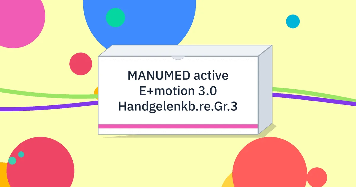 Symbolbild: Packung mit der Aufschrift MANUMED active E+motion 3.0 Handgelenkb.re.Gr.3 (PZN 19369759) – Verfügbarkeit und Bezug in Apotheken in Frankfurt am Main