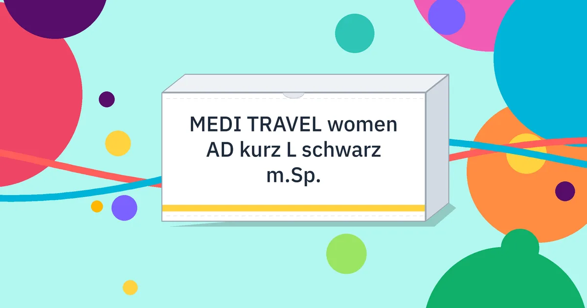 Symbolbild: Packung mit der Aufschrift MEDI TRAVEL women AD kurz L schwarz m.Sp. (PZN 07678047) – Verfügbarkeit und Bezug in Apotheken in Frankfurt am Main