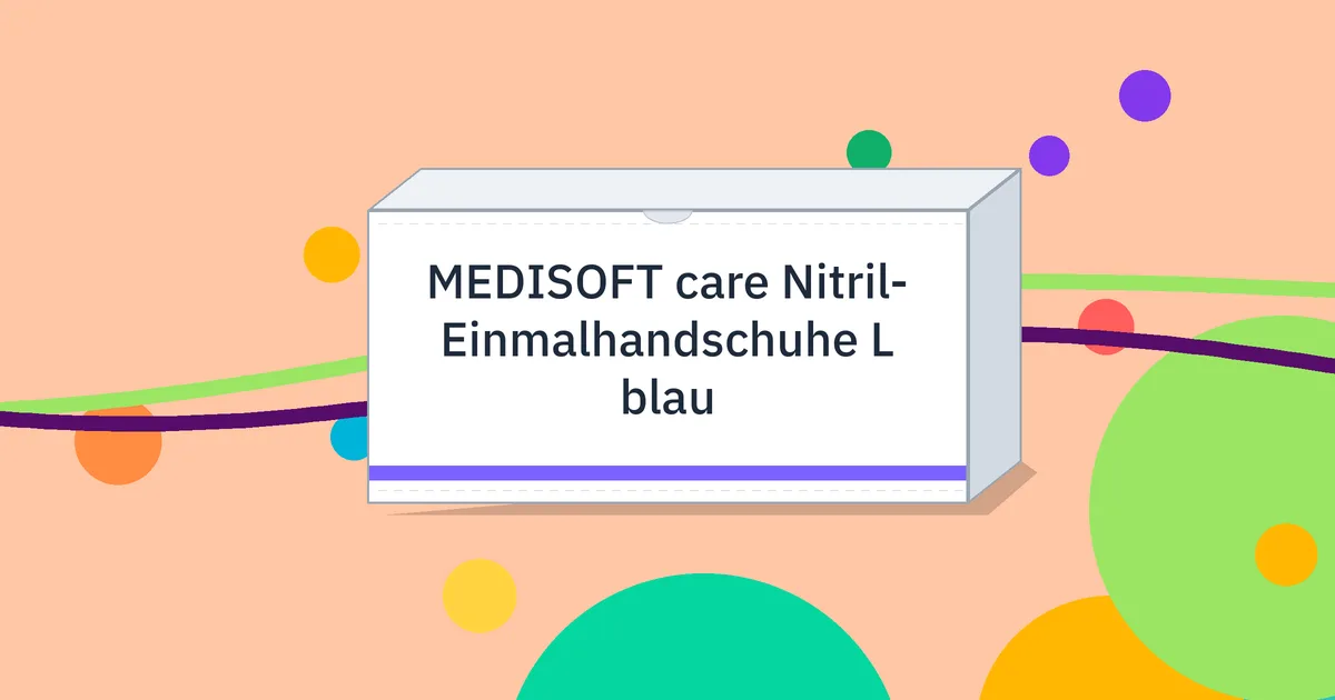 Symbolbild: Packung mit der Aufschrift MEDISOFT care Nitril-Einmalhandschuhe L blau (PZN 20028259) – Verfügbarkeit und Bezug in Apotheken in Frankfurt am Main