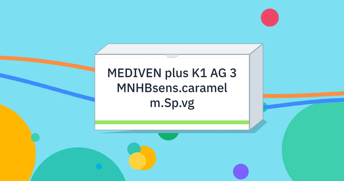 Symbolbild: Packung mit der Aufschrift MEDIVEN plus K1 AG 3 MNHBsens.caramel m.Sp.vg (PZN 16072332) – Verfügbarkeit und Bezug in Apotheken in Frankfurt am Main