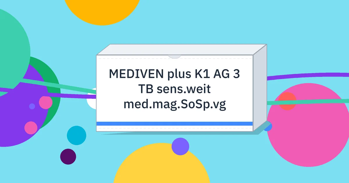 Symbolbild: Packung mit der Aufschrift MEDIVEN plus K1 AG 3 TB sens.weit med.mag.SoSp.vg (PZN 15065637) – Verfügbarkeit und Bezug in Apotheken in Frankfurt am Main