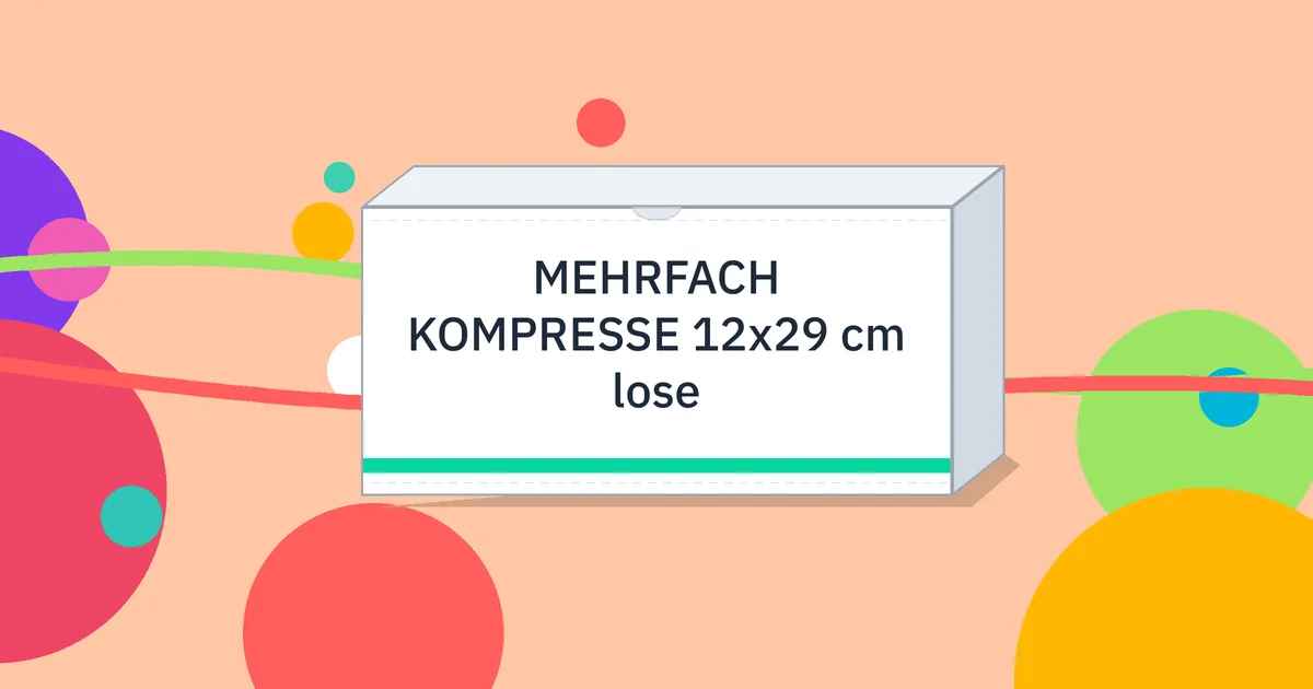 Symbolbild: Packung mit der Aufschrift MEHRFACH KOMPRESSE 12x29 cm lose (PZN 14412019) – Verfügbarkeit und Bezug in Apotheken in Frankfurt am Main